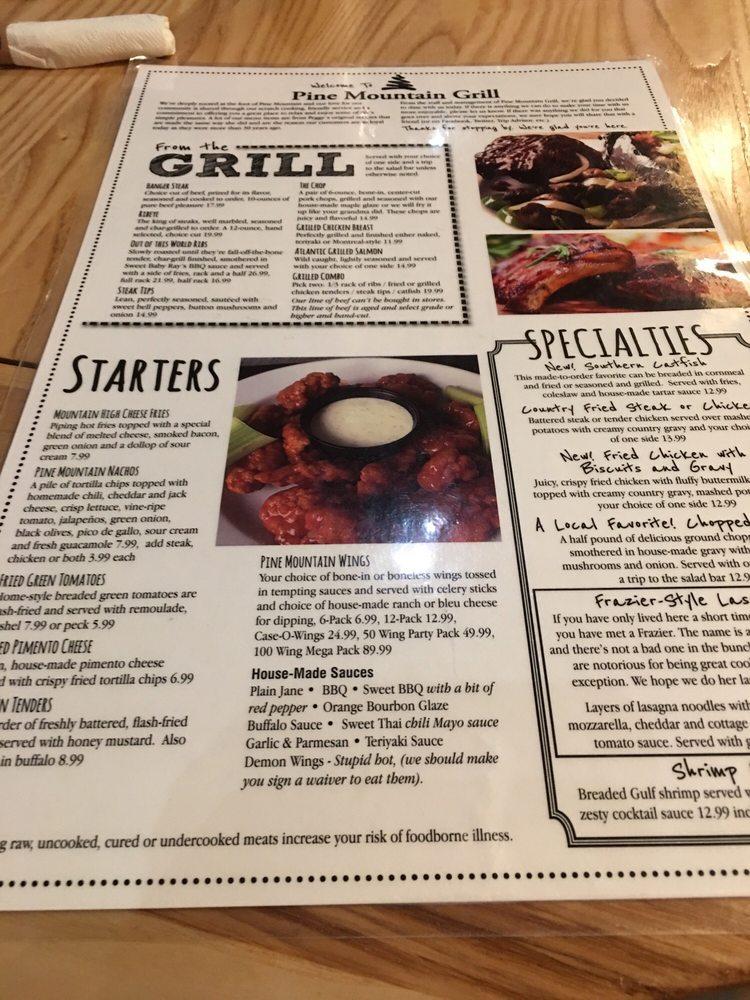 Menu At Pine Mountain Grill Gifts Restaurant Whitesburg