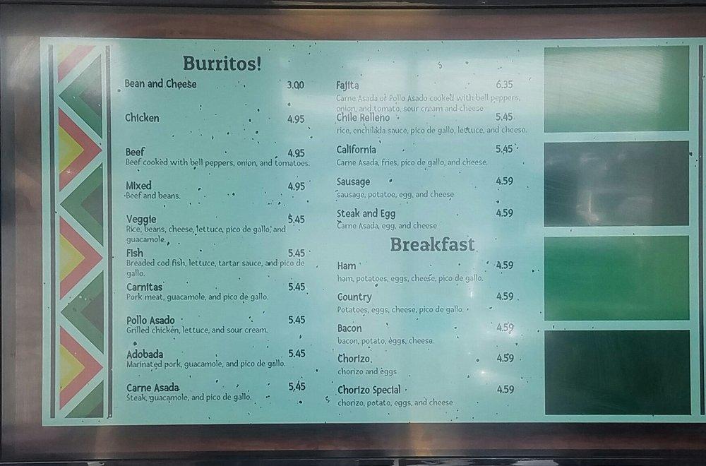 Menu at Rodolfo's Taco Shop restaurant, Farmington