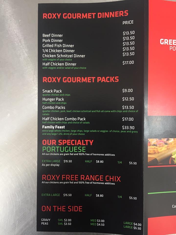 Menu at Roxy gourmet bar, Caringbah