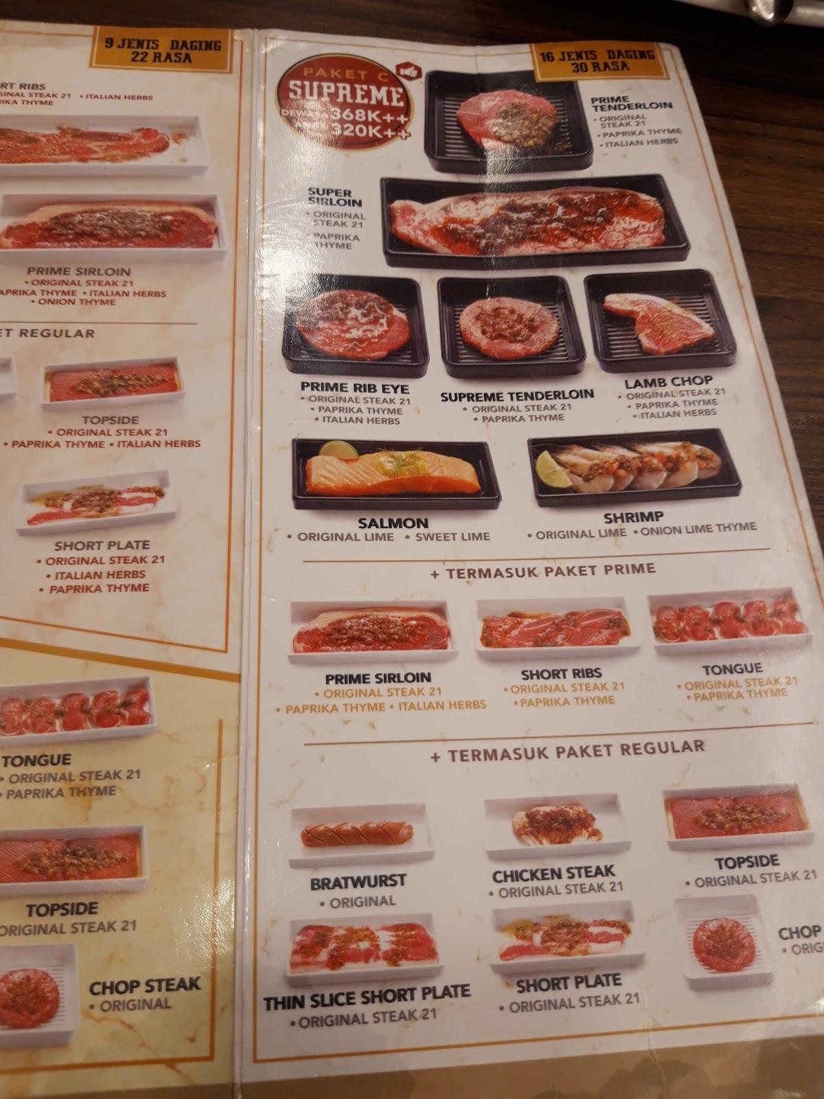 Menu at Steak 21 Buffet (All You Can Eat) steakhouse, South Jakarta