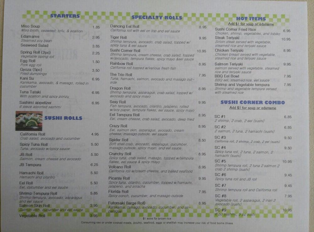 Menu at Sushi Corner Sushi Restaurant, Kendall West