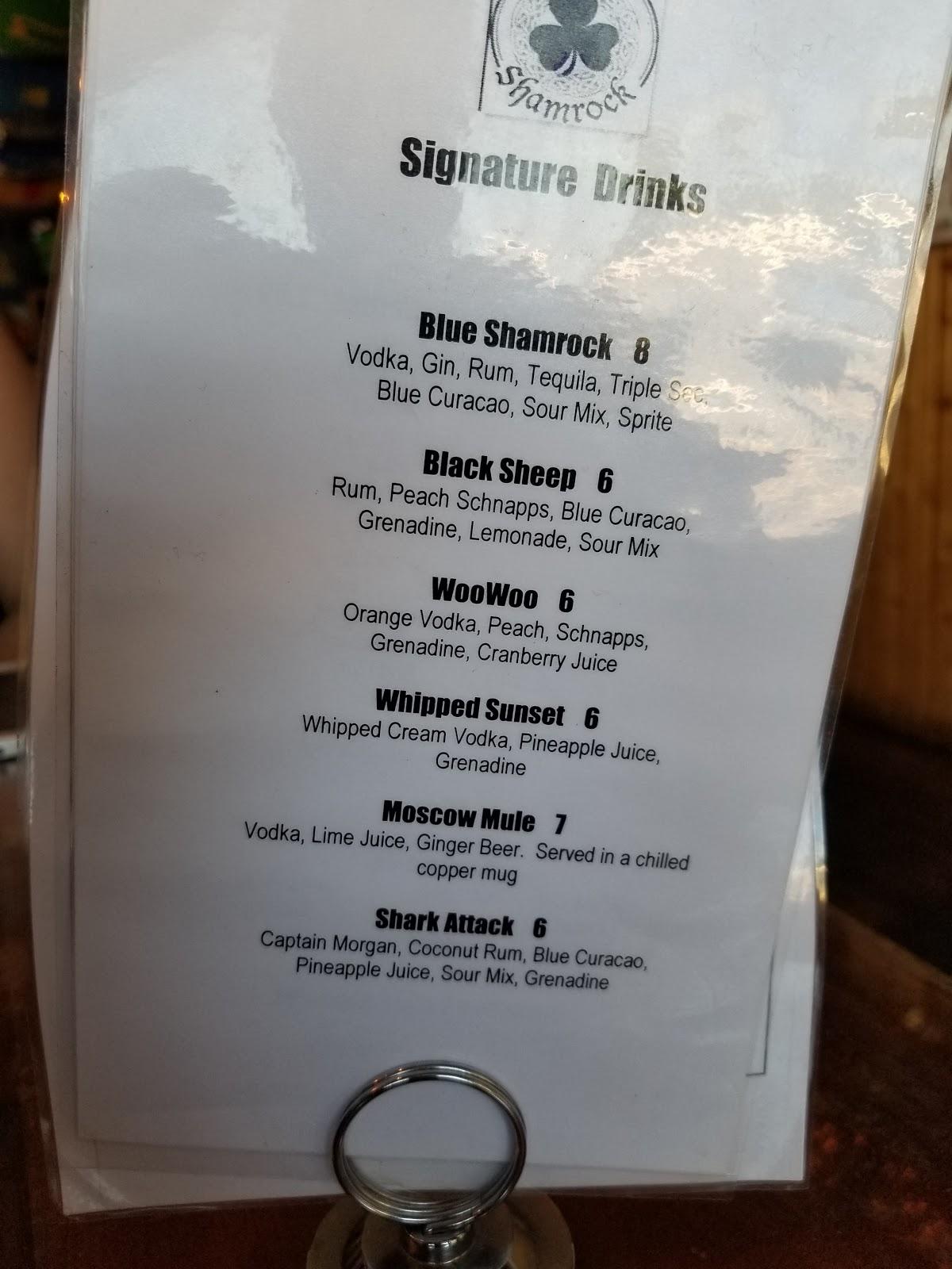Menu at The Blue Shamrock Pub, St. Louis