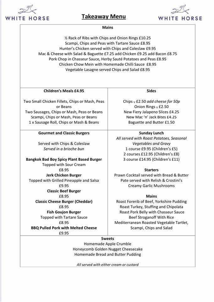 Menu at White Horse pub & bar, Folkestone