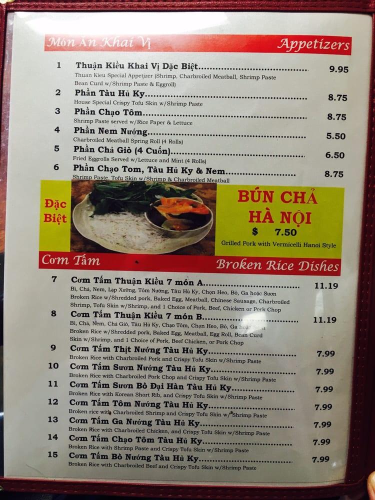 Menu at Com Tam Thuan Kieu restaurant, Garden Grove, Brookhurst St