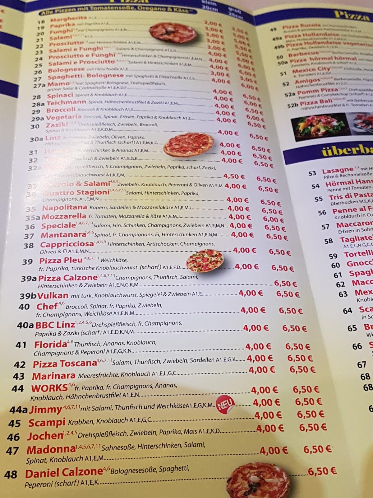 Speisekarte von Pizza Works, Linz am Rhein