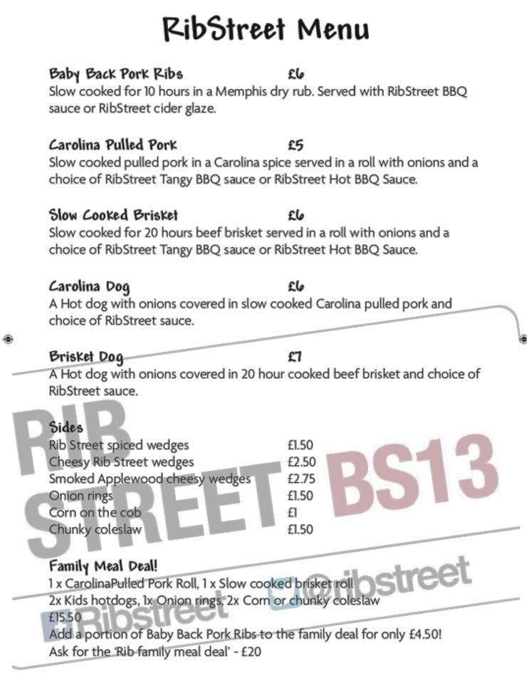 Menu at Ribstreet Delivery restaurant, England
