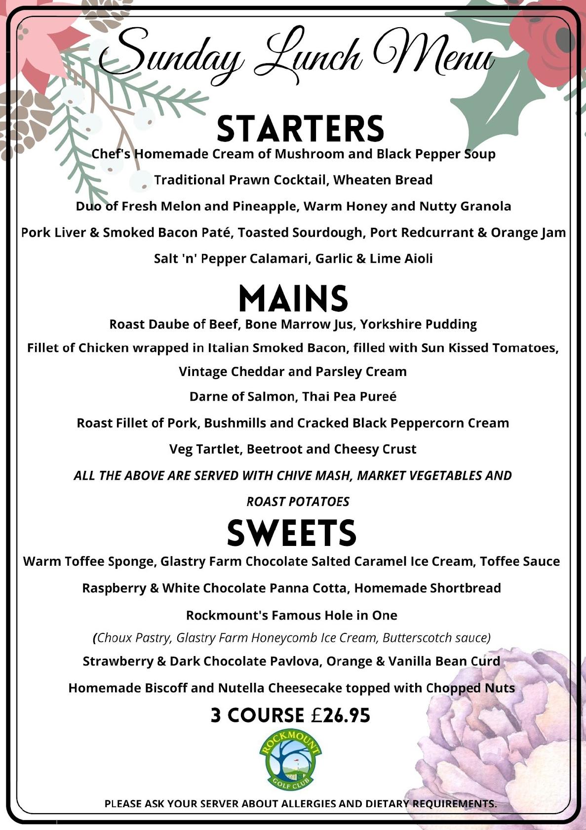 Menu at Rockmount Golf Club & Restaurant, Carryduff, 28 Drumalig Road