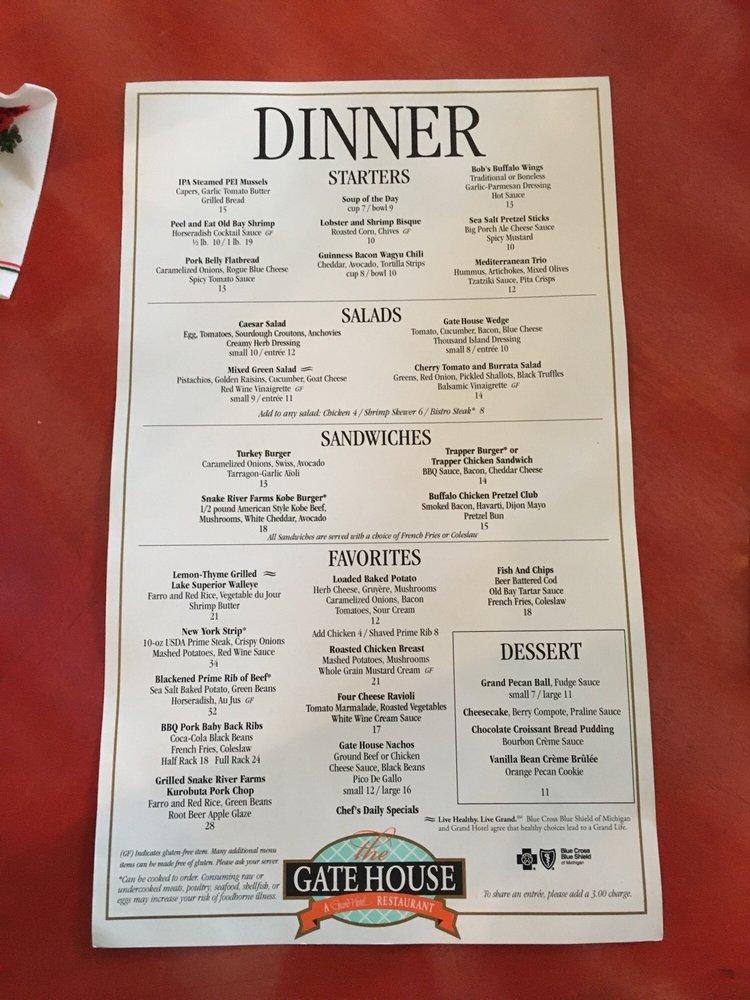 Menu at The Gate House pub & bar, Mackinac Island