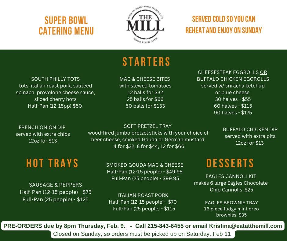 Menu at The Mill pizzeria, Kulpsville, Sumneytown Pike
