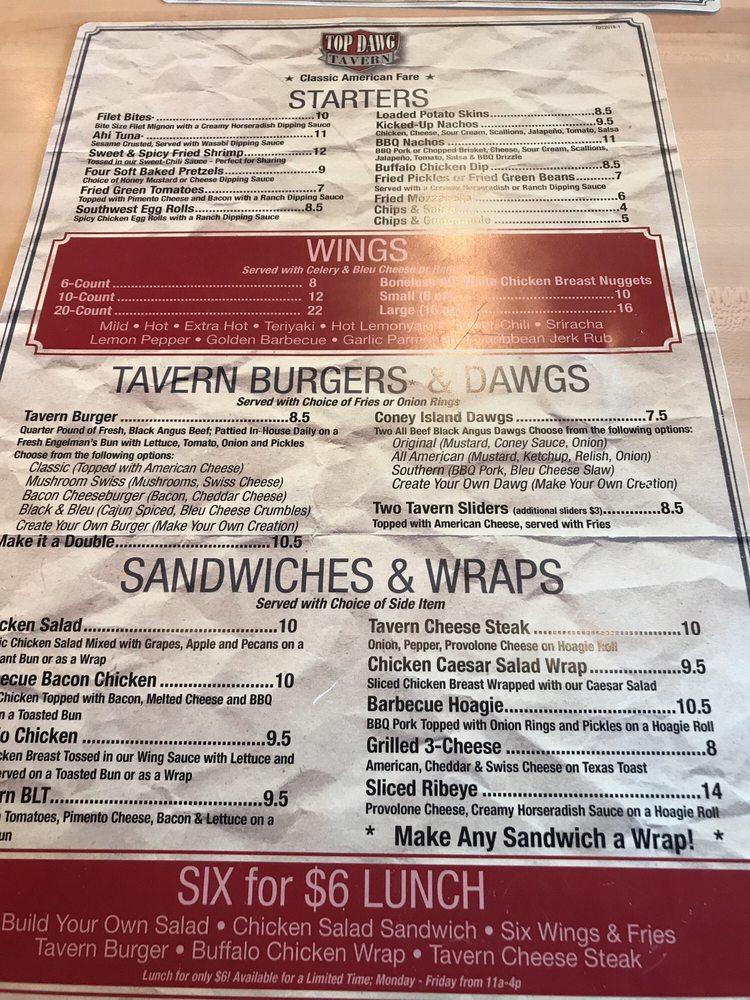 Menu at Top Dawg Tavern - Summerville pub & bar, North Charleston