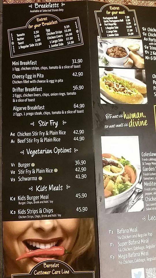 Menu at Barcelos Flame Grilled Chicken Ventersdorp, Ventersdorp
