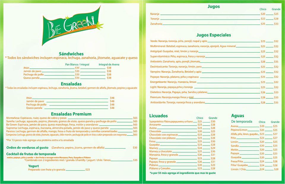 Menu at Be Green, Mexico City, Medellin #383
