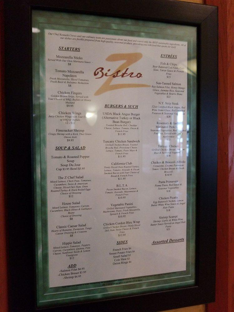 Menu at Bistro Z pub & bar, Hartford