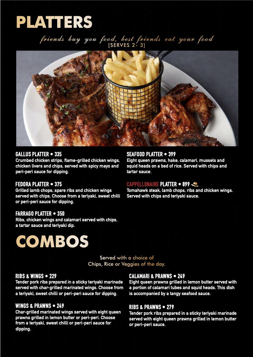 Menu at Cappello Newtown Junction restaurant, Johannesburg