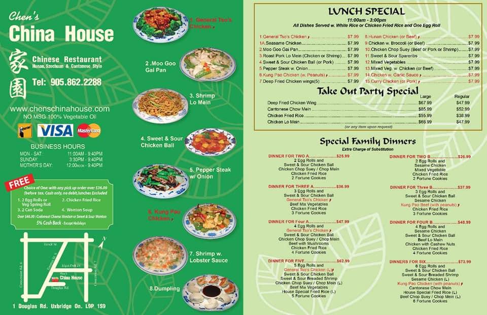 Menu at Chen's China House restaurant, Uxbridge