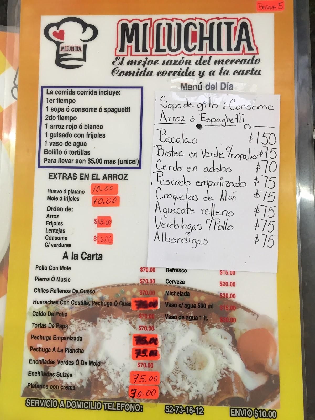 Menu at Comida Corrida Mi Luchita restaurant, Mexico City