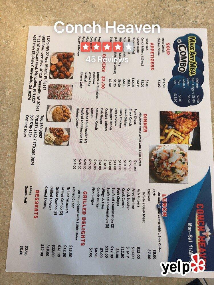 Menu at Conch Heaven desserts, Doraville, Peachtree Blvd