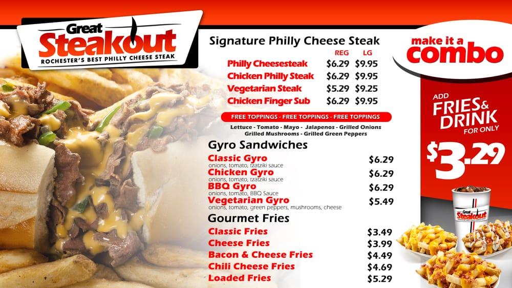 Menu at Great Steakout restaurant, Rochester, 434 Greece Ridge Center Dr