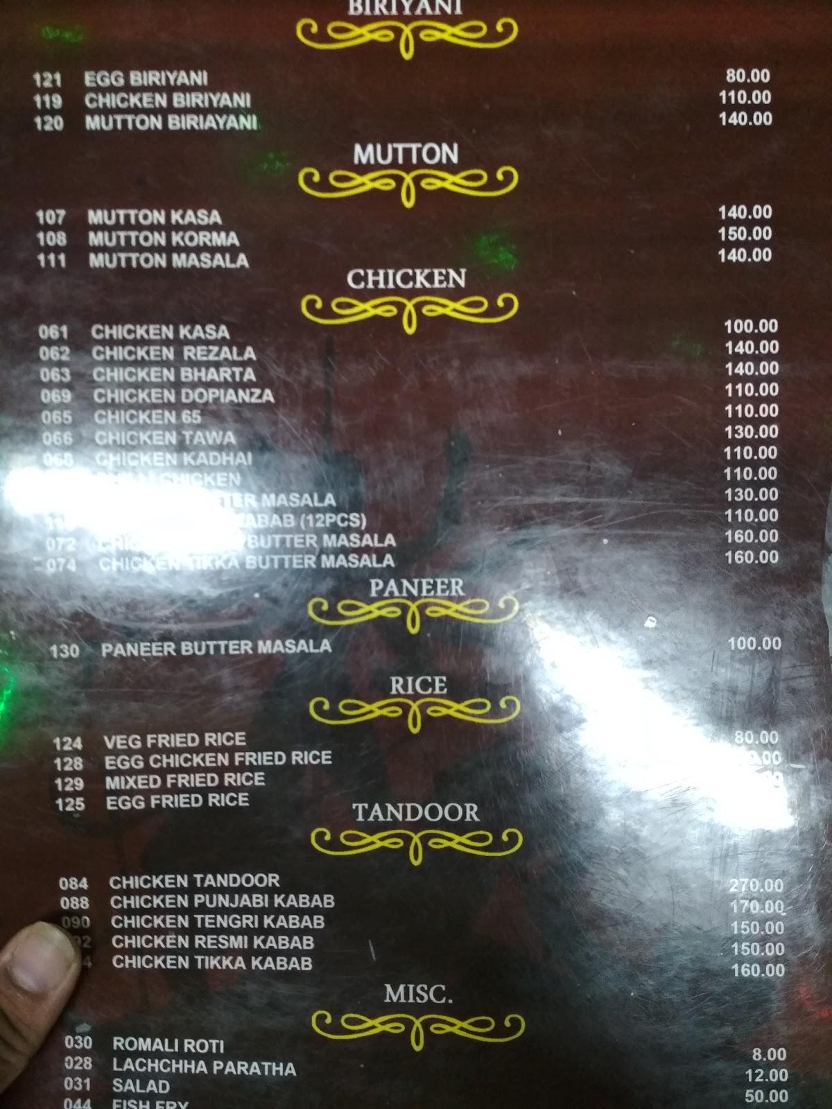 Menu at Mughal Darbar Restaurant, Howrah