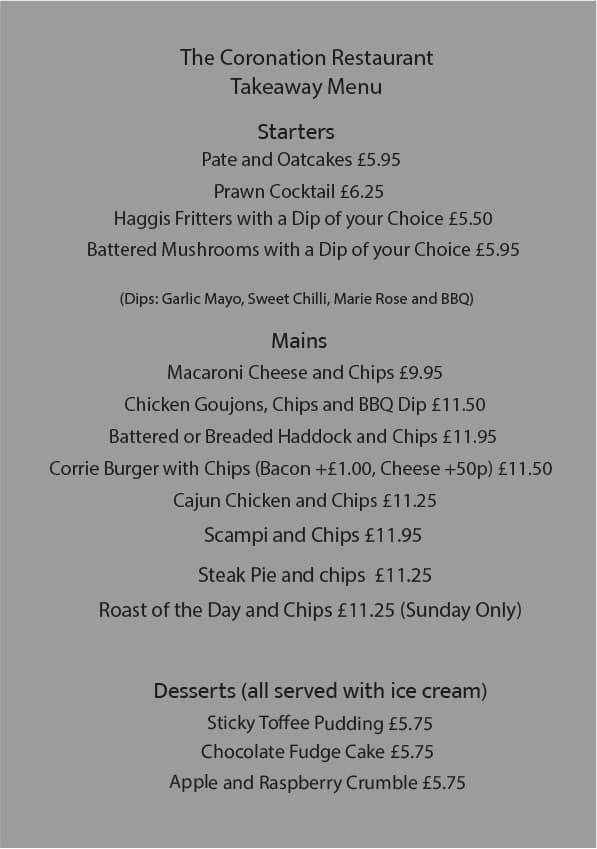Menu at The Coronation Restaurant, Gorebridge