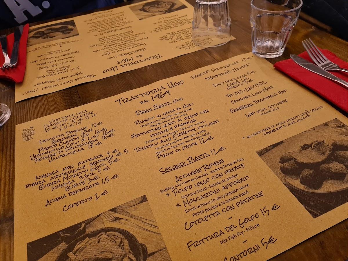 Menu at TrattoriaUgo restaurant, Genoa, Via dei Giustiniani