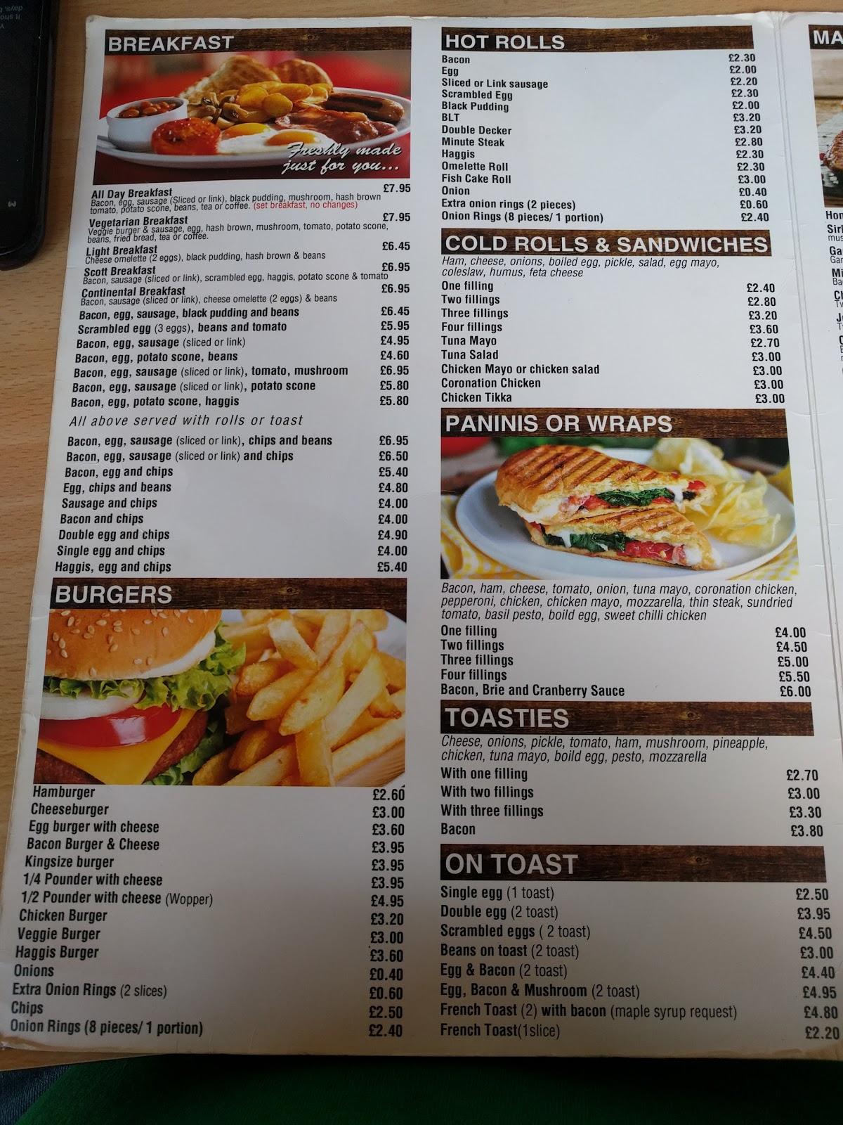 Menu at Continental Cafe, Dalkeith