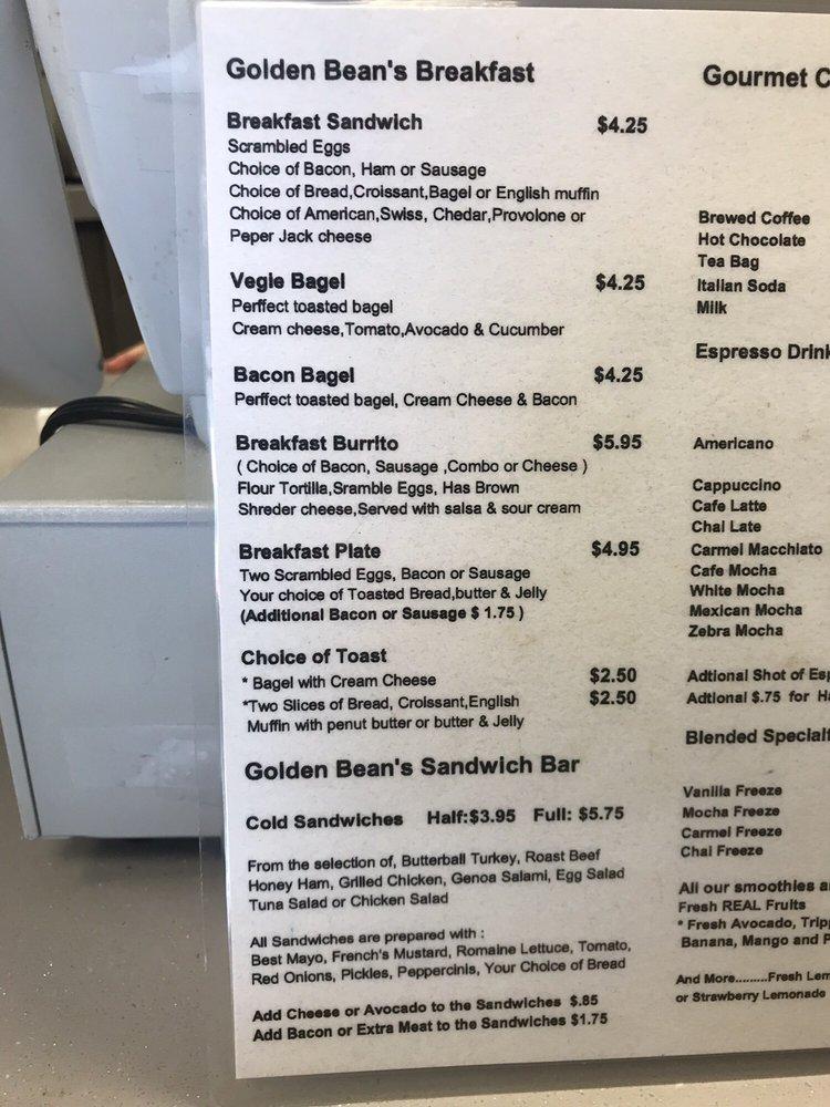 Menu at Golden Bean Cafe, Rancho Cordova