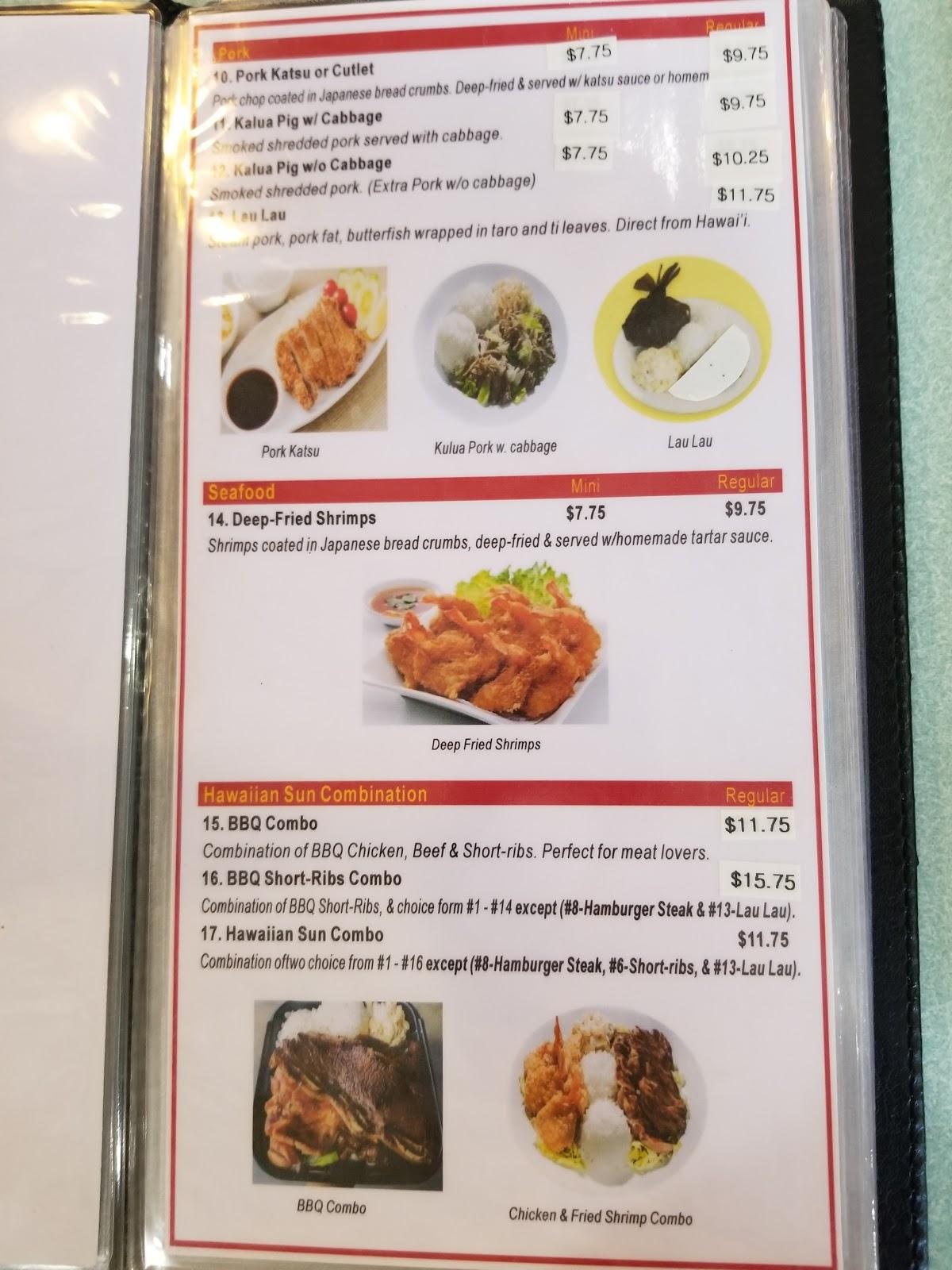 Menu at Hawaiian Sun BBQ, Everett
