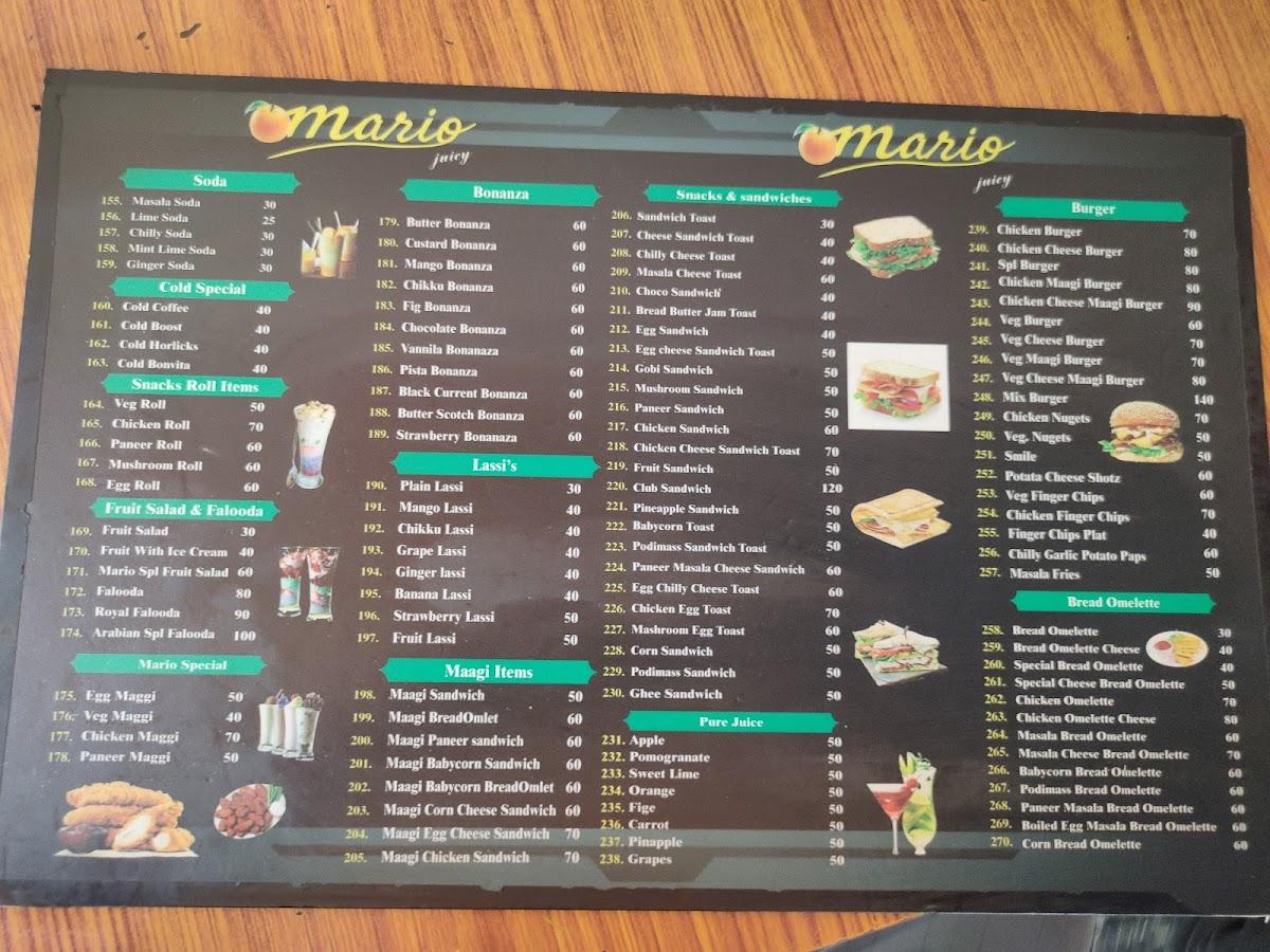 Menu at Mario juicy, Coimbatore, Mario juicy