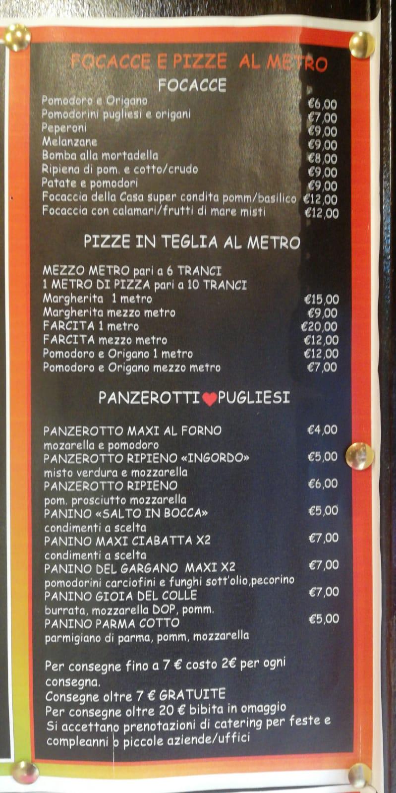 Menu at Pizzeria 80 Fame, Bologna