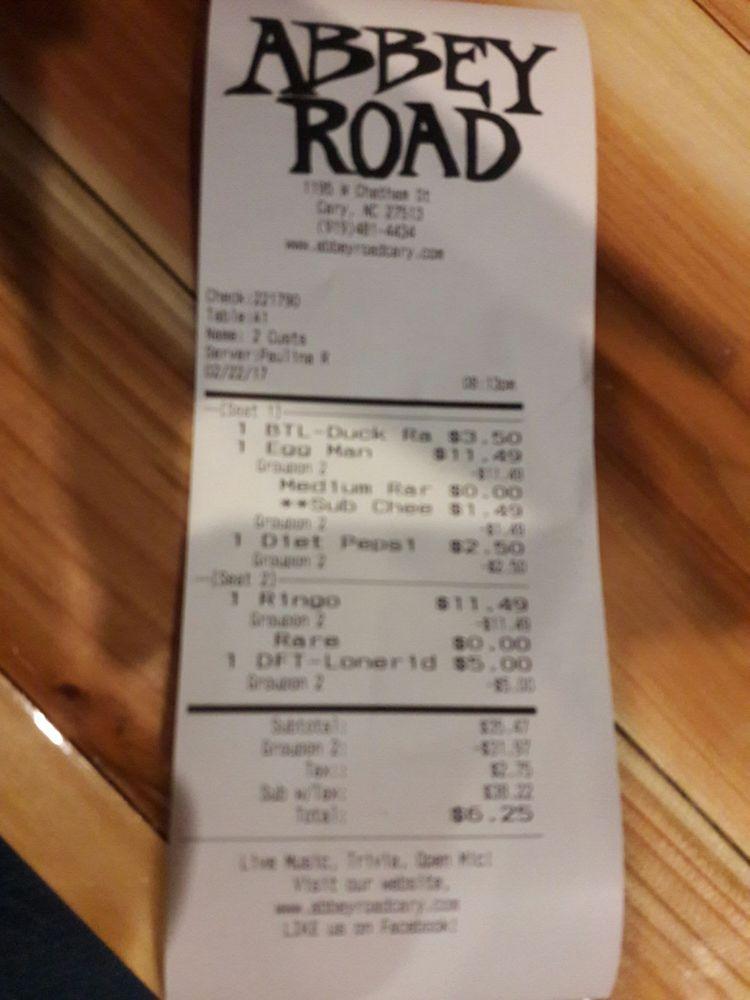 Menu at Abbey Road Tavern & Grill pub & bar, Cary