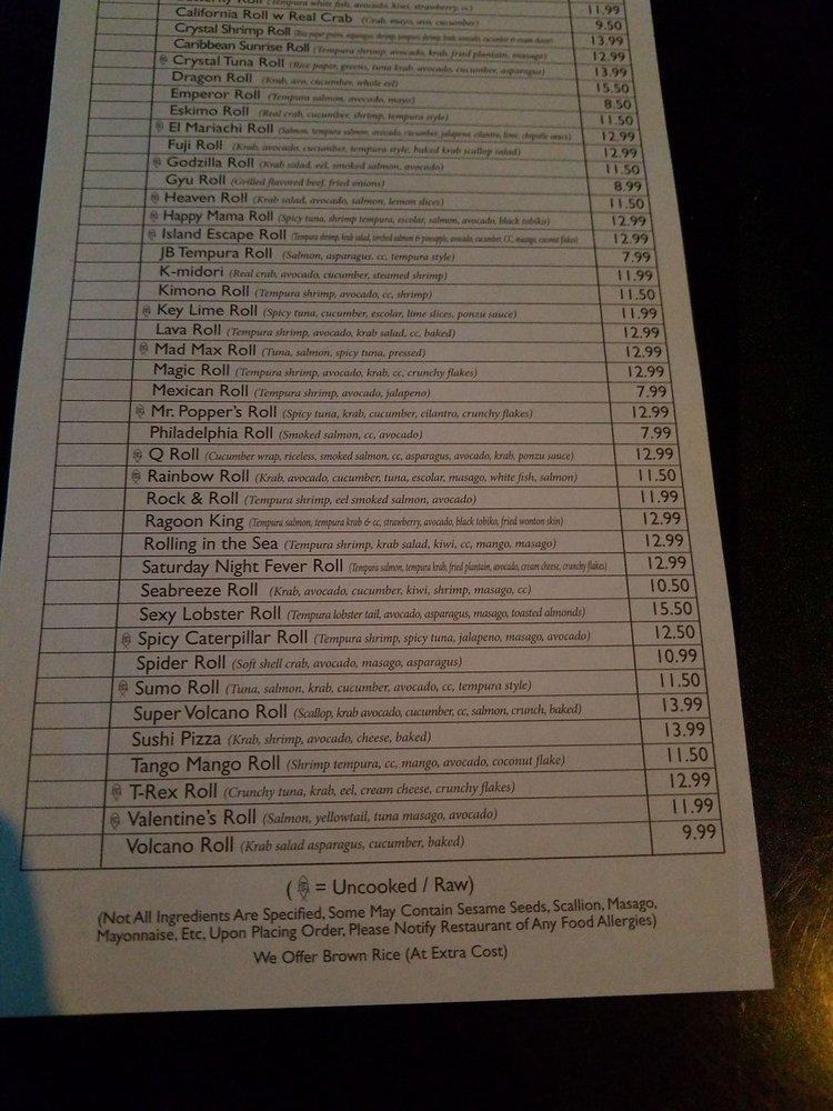 Carta del restaurante Aji Sushi Teppan, Winter Garden