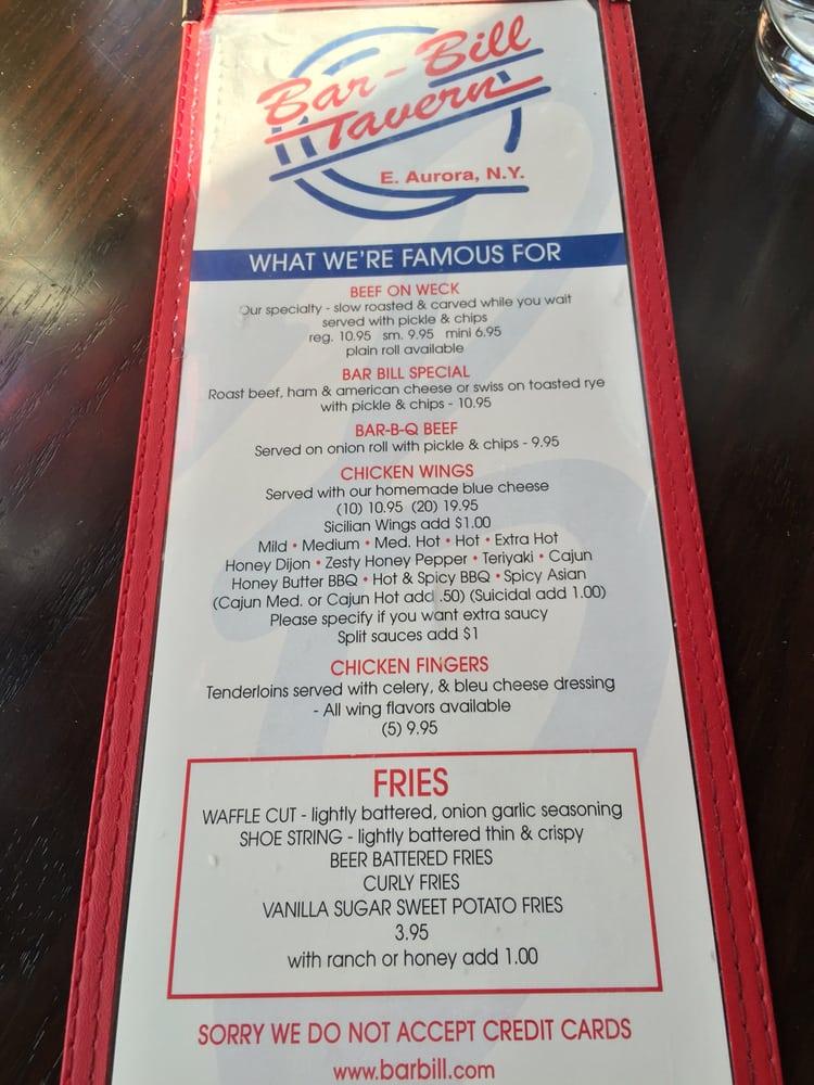 Menu at Bar-Bill Tavern, East Aurora, 185 Main St