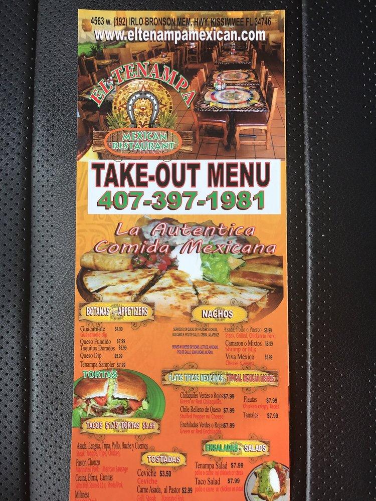Menu at El Tenampa Mexican Restaurant, Kissimmee, W Irlo Bronson ...