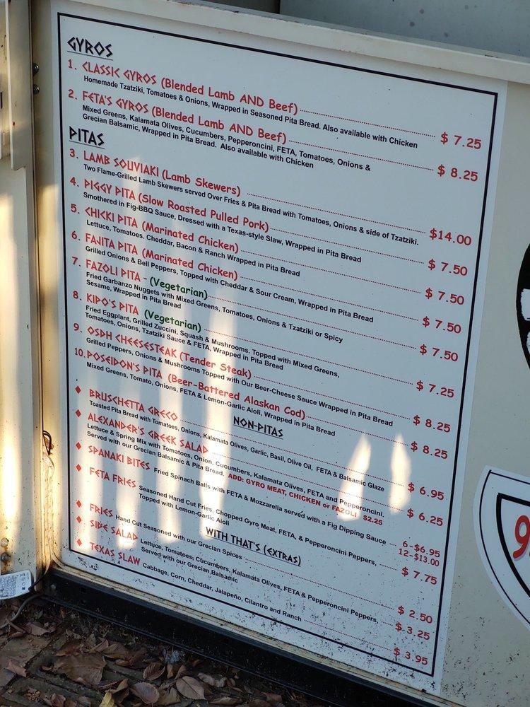 Menu at Feta's Lone Star Greek restaurant, Denton