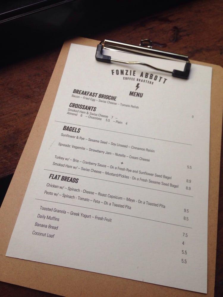 Menu at Fonzie Abbott cafe, Albion, 40 Fox St