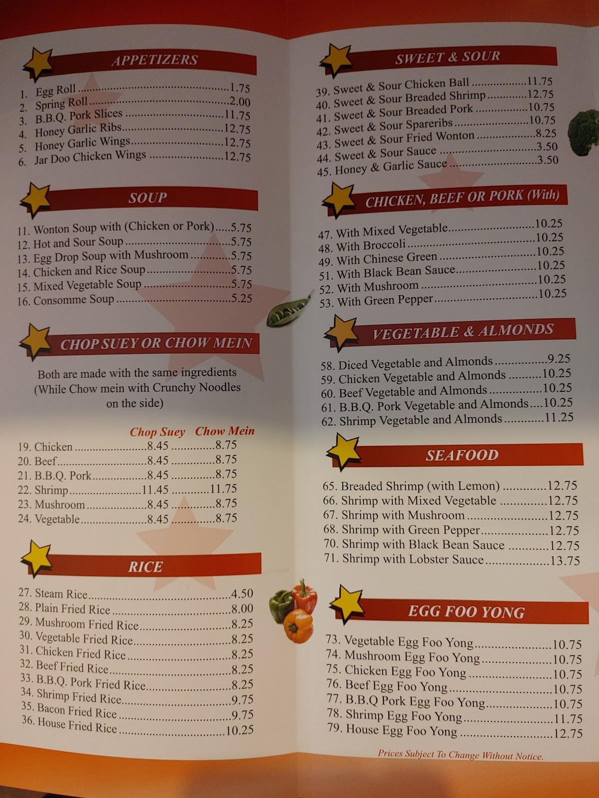 Menu at Ming Star Restaurant Inc, Campbellford