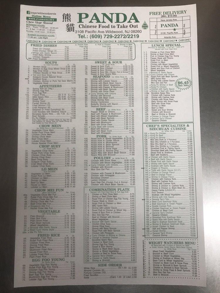 Menu at Panda House restaurant, Wildwood