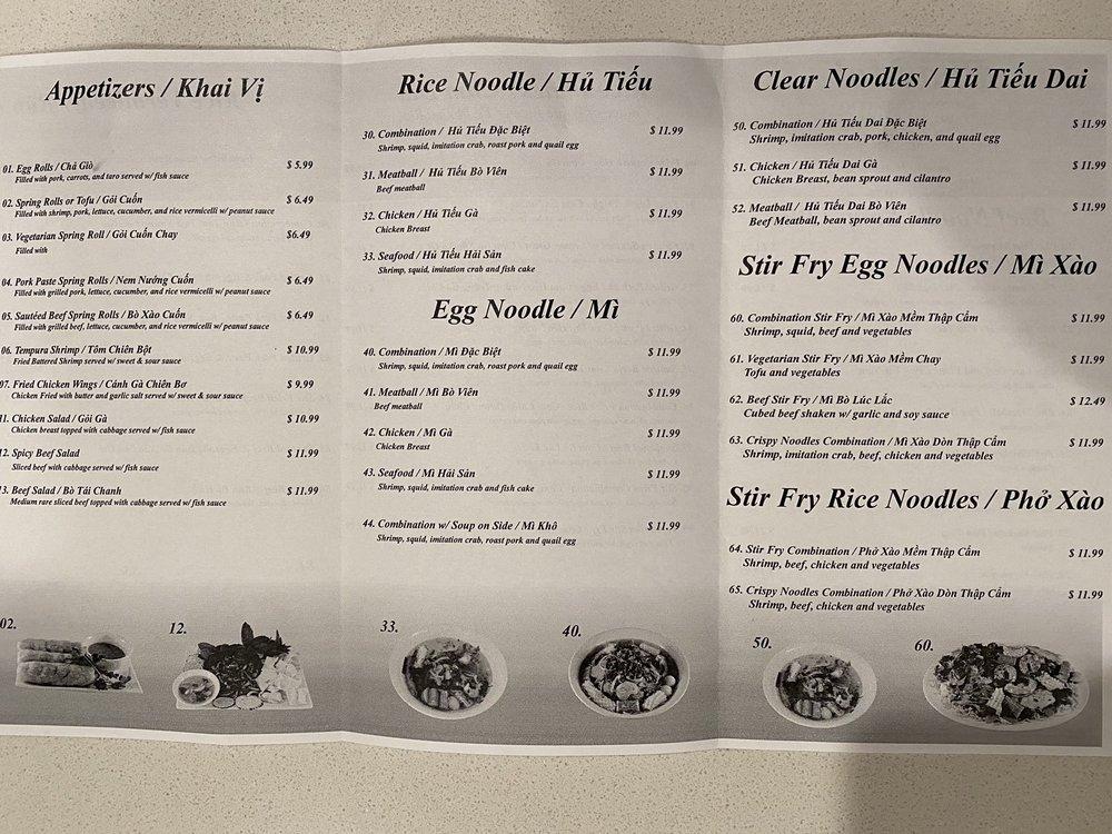 Menu at Pho Mai Vietnamese Gourmet restaurant, Temecula