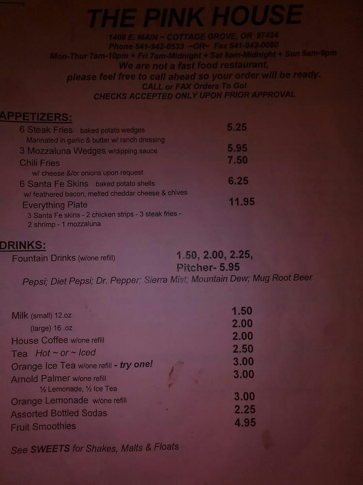 Menu at Pink House restaurant, Cottage Grove