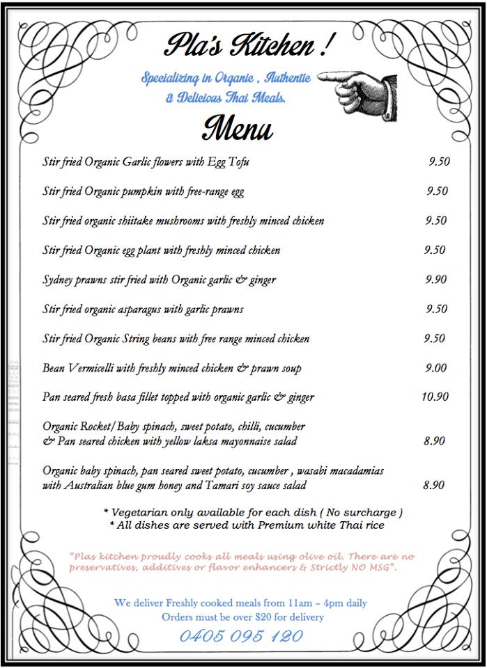 Menu at Pla's Kitchen restaurant, Surry Hills