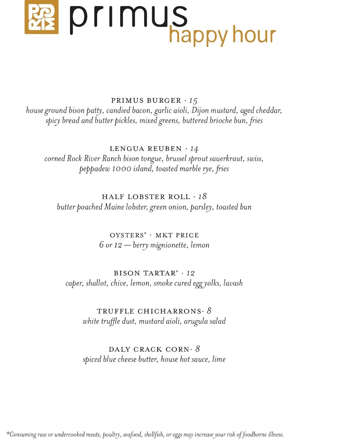 Menu at Primus Restaurant, Durango
