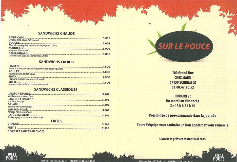 Menu at Sur Le Pouce - Chez Manu pizzeria, Schirmeck