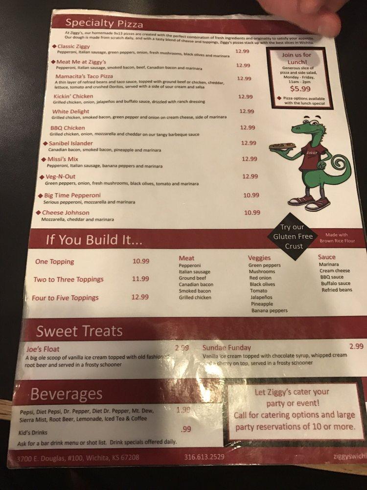 Menu at Ziggy's Pizza pub & bar, Wichita, E Douglas Ave STE 100