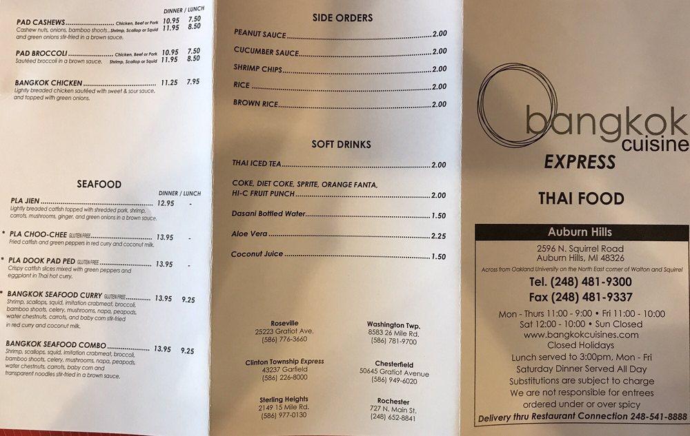 Menu at Bangkok Cuisine Express restaurant, Auburn Hills