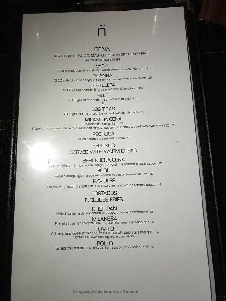 Menu at Barra Ñ, Chicago