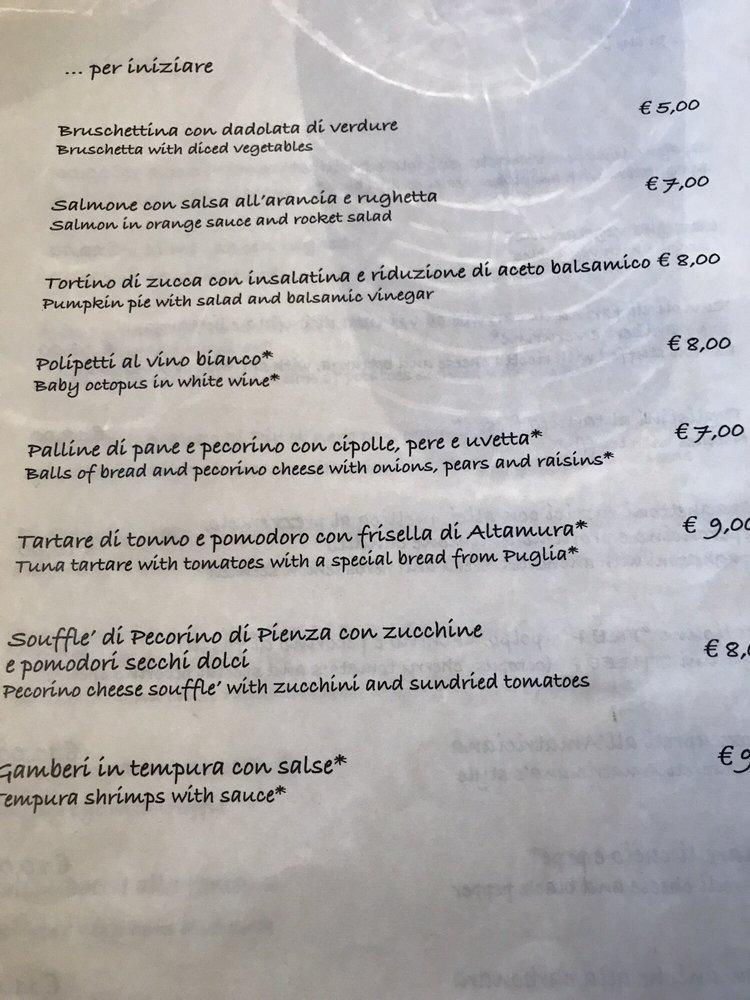 Menu at Dar Sor Olimpio al Drago restaurant, Rome