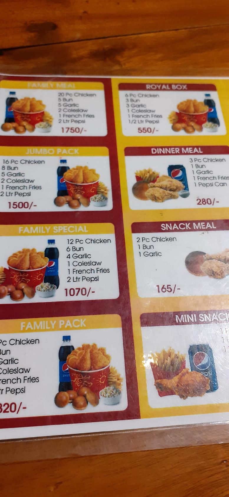 Menu at HFC (Ha-ji Fried Chicken), Kasaragod