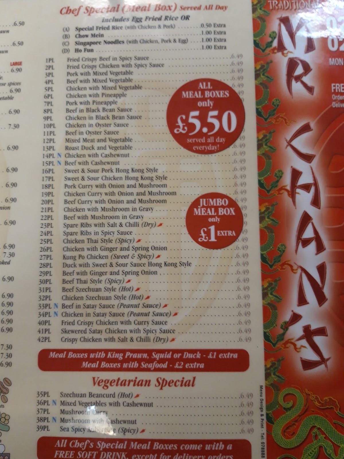 Menu at Wok Express restaurant, Wembley