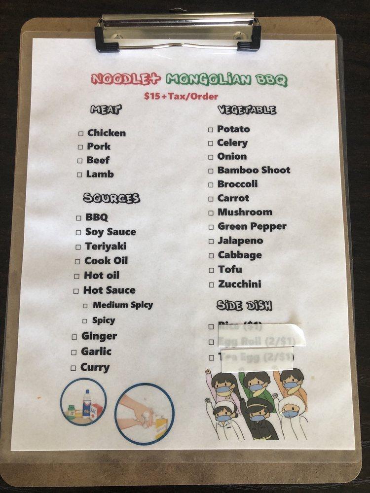 Menu at Noodle Plus Mongolian BBQ, Sunnyvale
